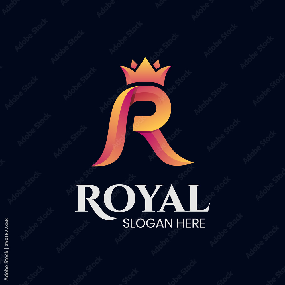 line letter R logo design, initial logo R with crown royal brand icon ...