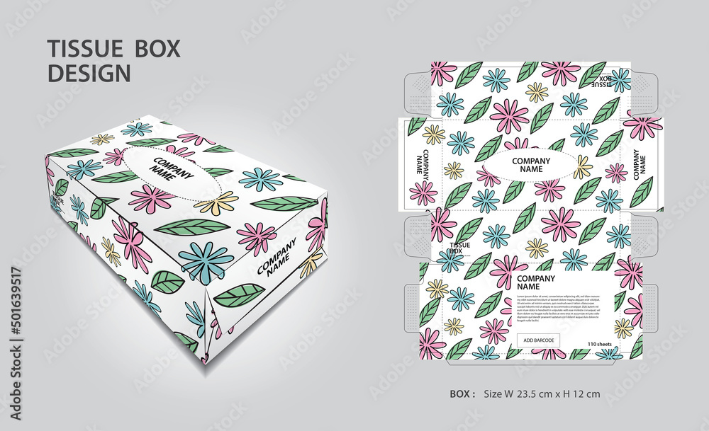 Tissue box Design pastel flowers background, Box Mock up, 3d box, Can ...
