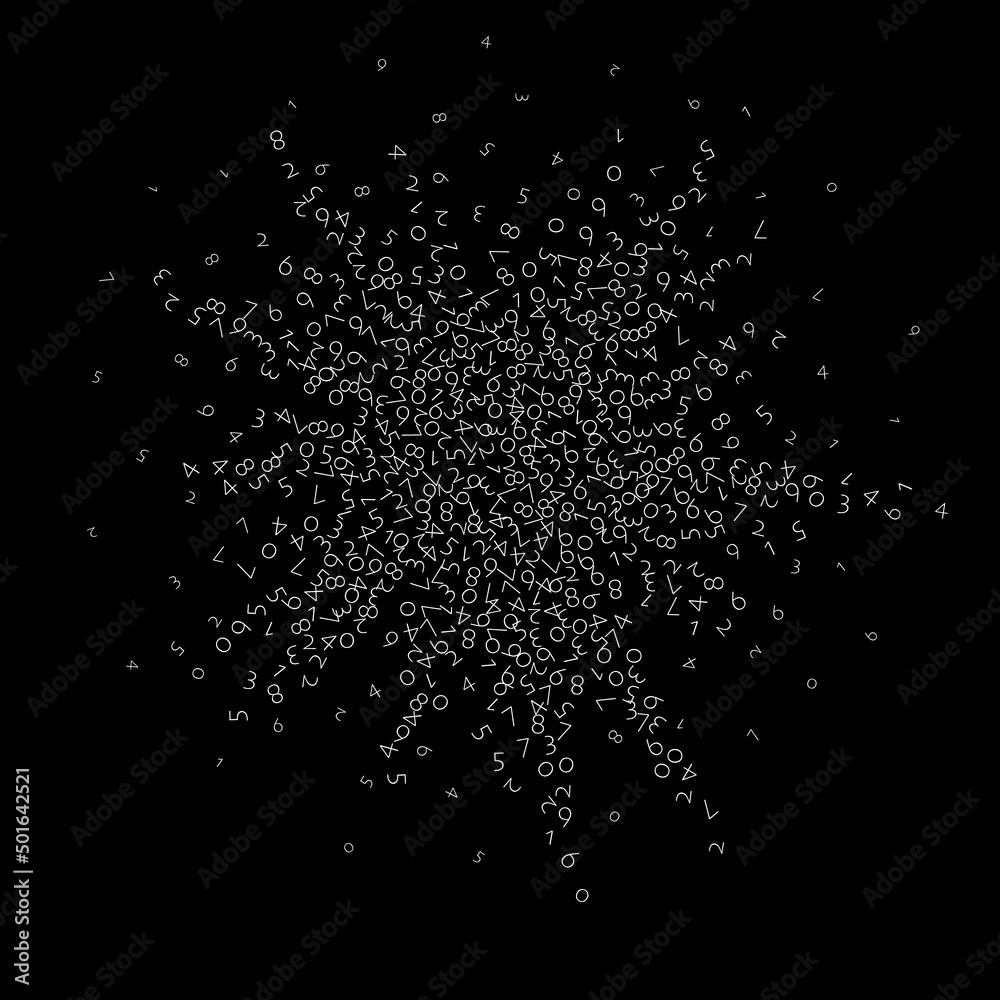 Falling numbers, big data concept. Binary white disorderly flying ...