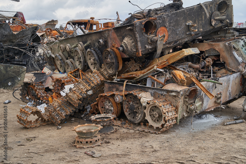 destroyed Russian tank. Russian tank at the cemetery of Russian ...