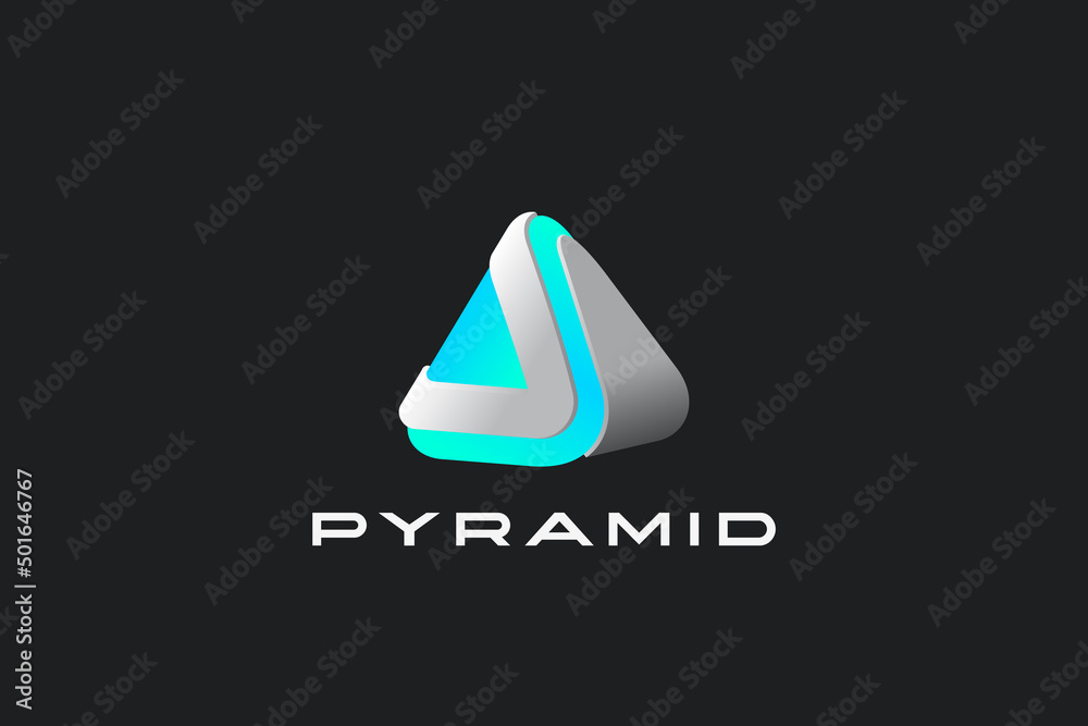 Triangle Logo 3d Pyramid Design Vector Template Digital Metaverse Nft Style Logotype Icon
