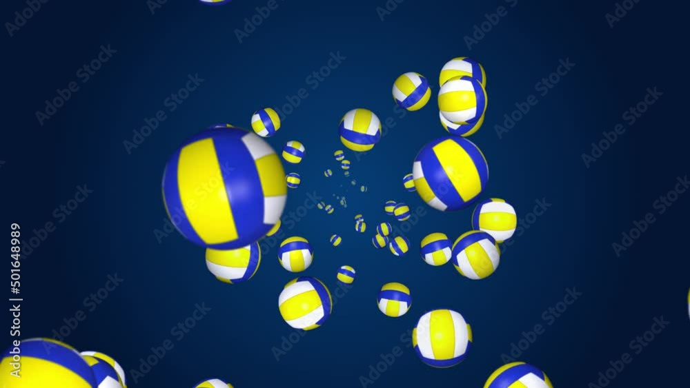 3D 4K Animation of falling volleyball balls on a black background and ...