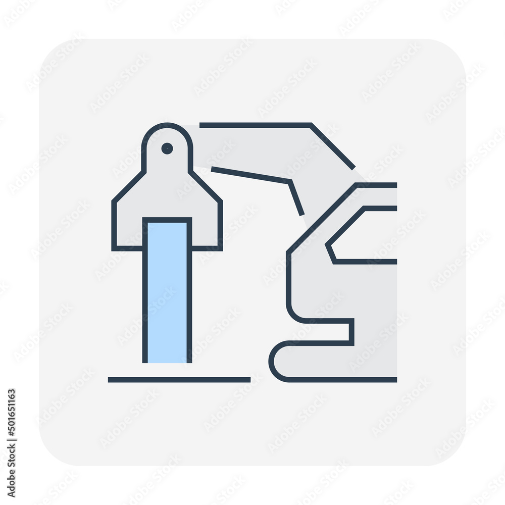 Sheet pile driving or installation vector icon. Steel or metal pile ...