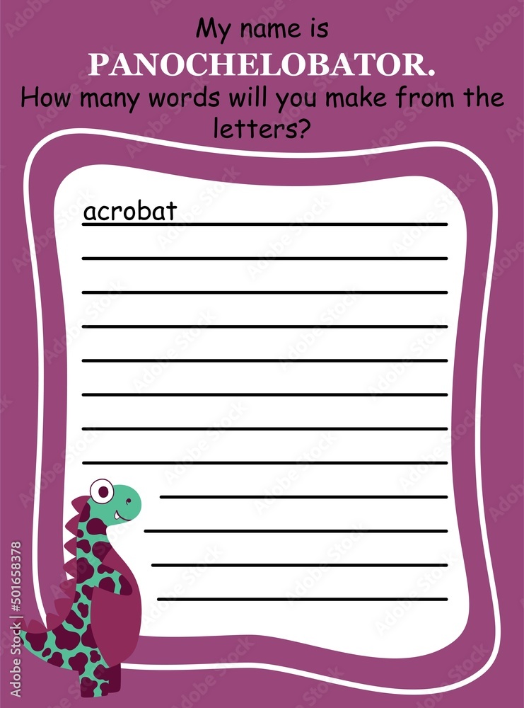 Anagram word game with cartoon dino vector illustration. Funny words ...