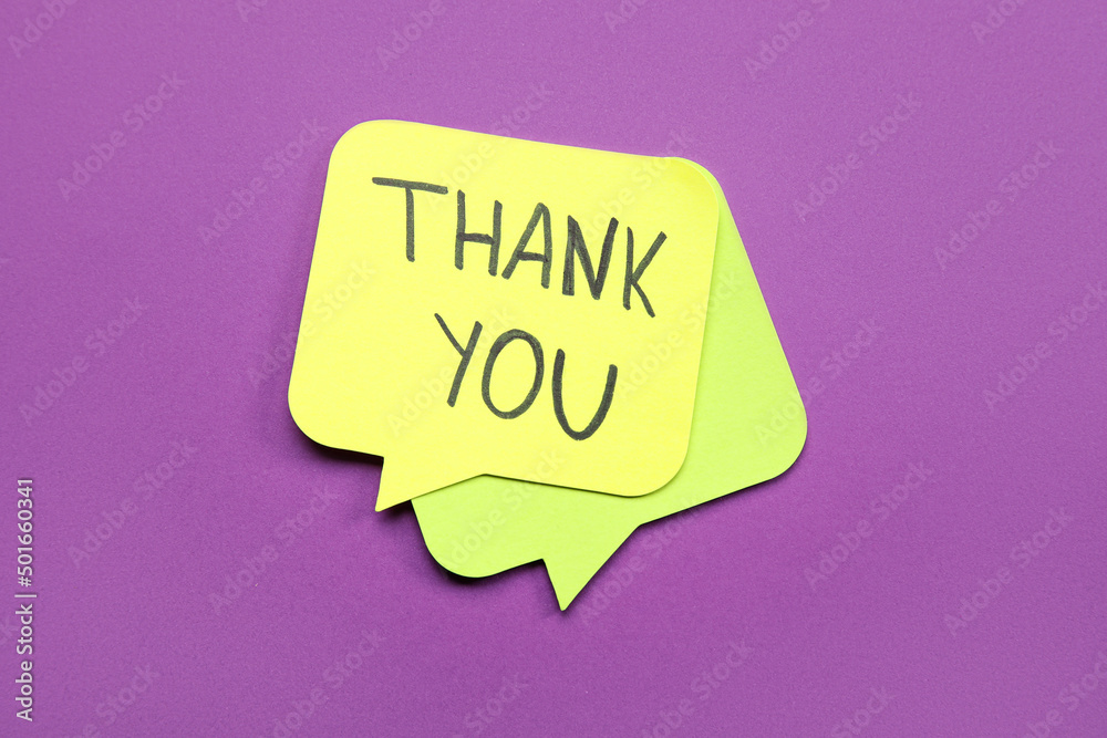 Sticky notes with text THANK YOU on purple background Stock Photo ...