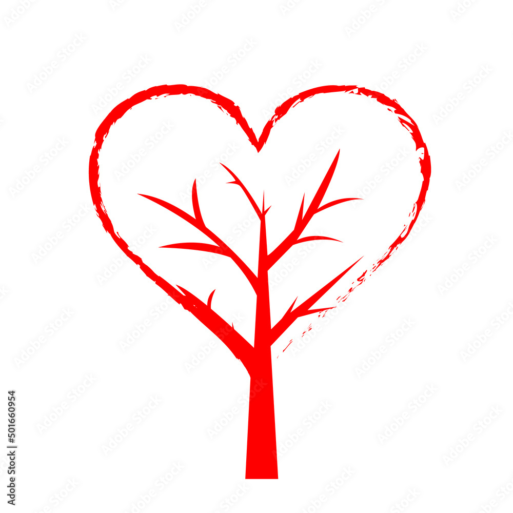 Tree red heart shape outline vector illustration Stock Vector | Adobe Stock