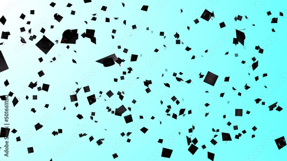 4k footage animation Graduation. Throwing up caps, diplomas 3D animaton ...