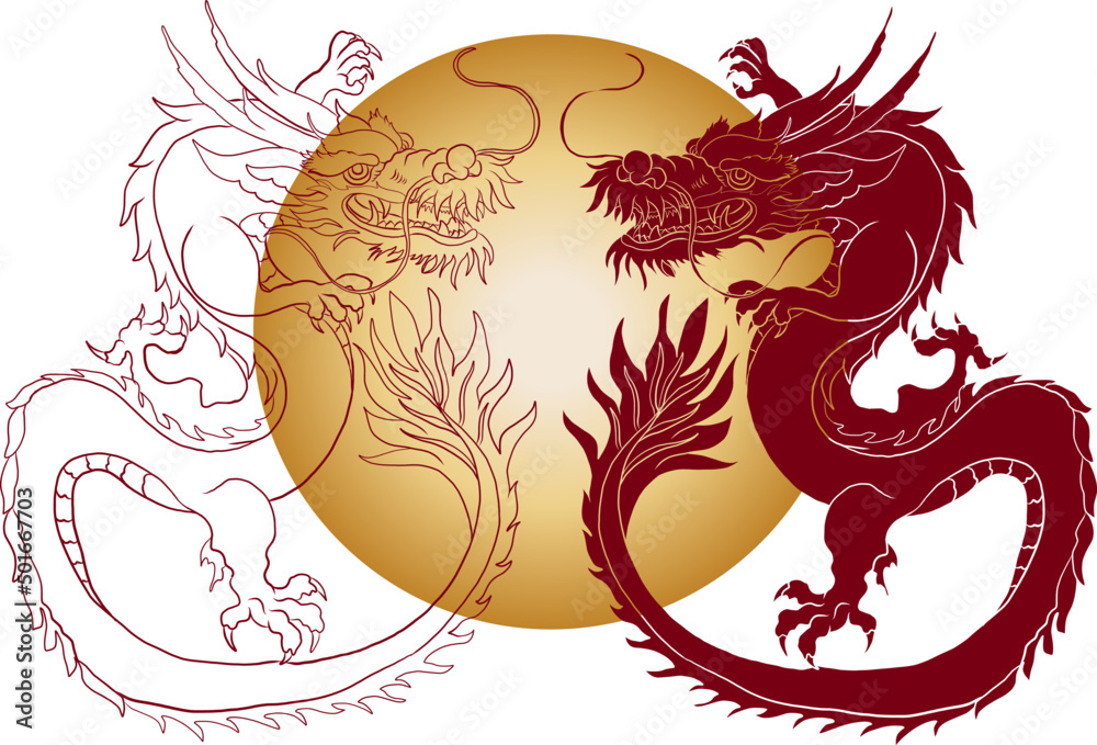 Japanese dragon tattoo isolated on white background.illustration of ...