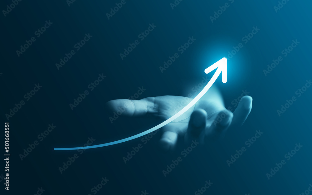 Hand growth improvement arrow up success business profit background of ...