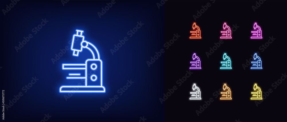 Outline neon microscope icon. Glowing neon microscope silhouette ...