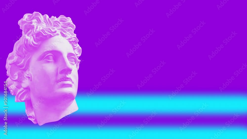 Vaporwave style pink antique human bust on blue background. Figurine ...