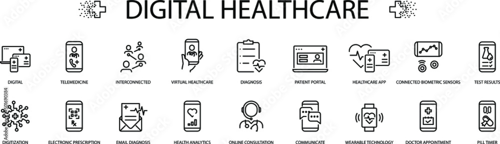 Digital healthcare icon , vector set Stock Vector | Adobe Stock