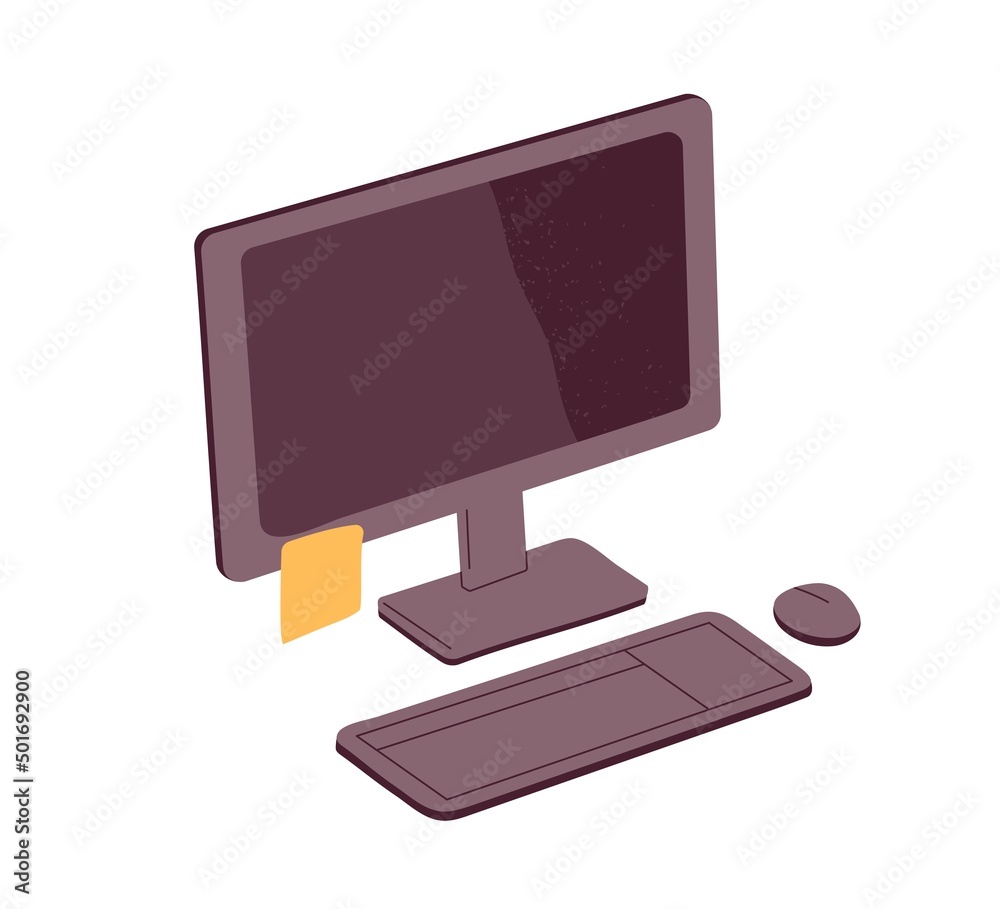 Sticky post note on desktop computer screen. Memo paper, reminder on ...