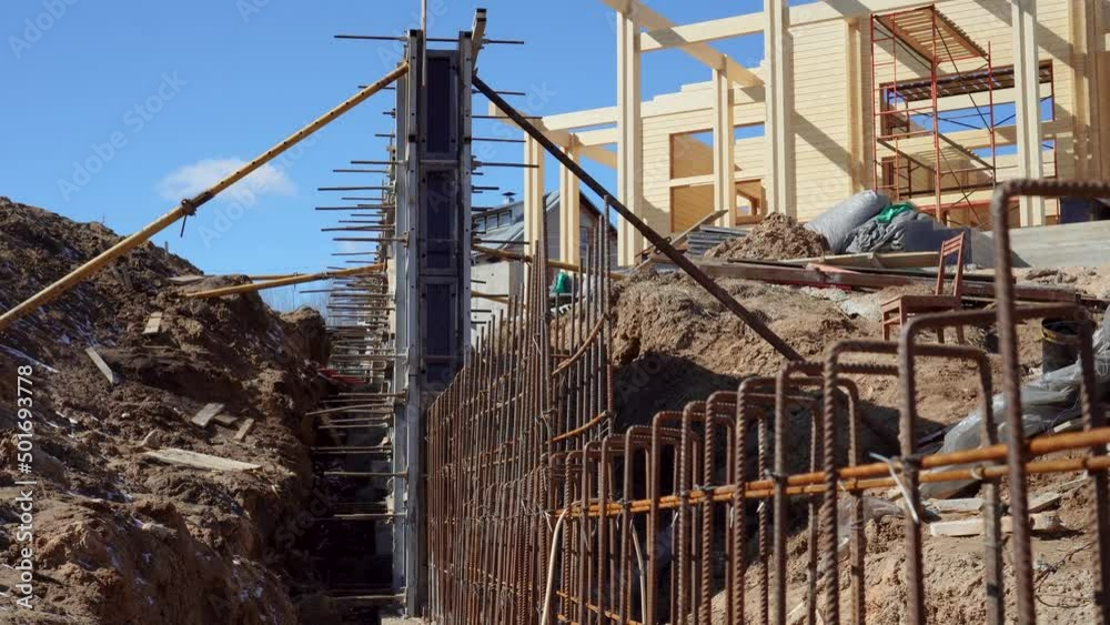 Tied iron rebar close up. Reinforcing bar is binded before the ...