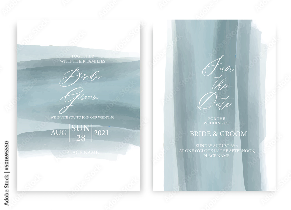 Wedding invitation card sea wave watercolor style collection design ...