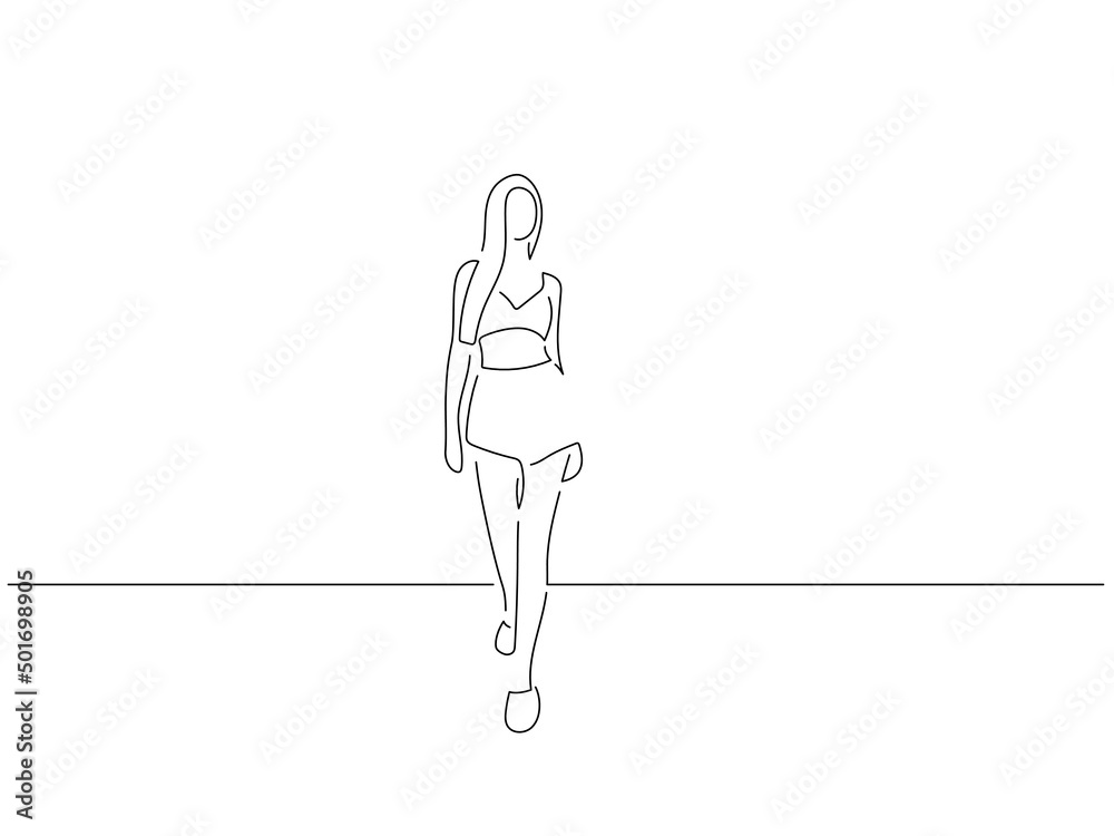 Young fashion model in line art drawing style. Composition of a ...
