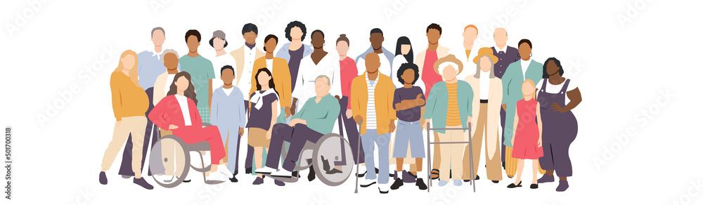 People stand side by side together. Flat vector illustration. Stock ...