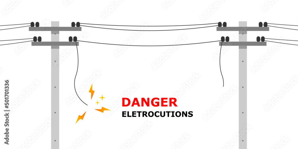 Broken electric wire of high voltage pole is damaged and short circuit ...