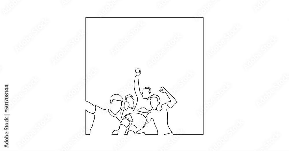 Happy teammates in line art animation. Sport celebration of a group of ...