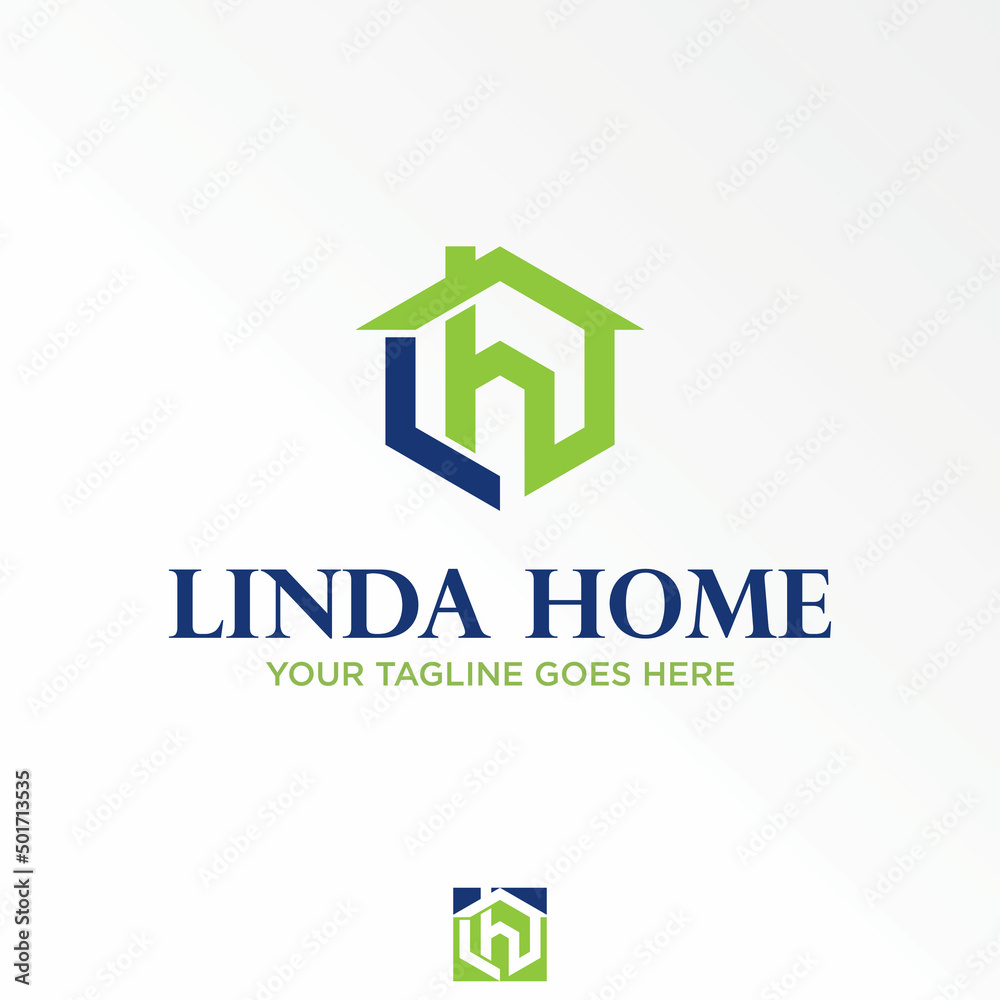 letter or word LH font in hexagon line and roof house image graphic ...