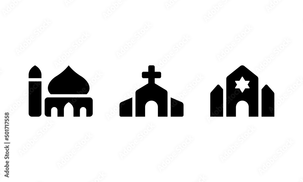 Mosque church and synagogue religion buildings symbols. Religion of ...