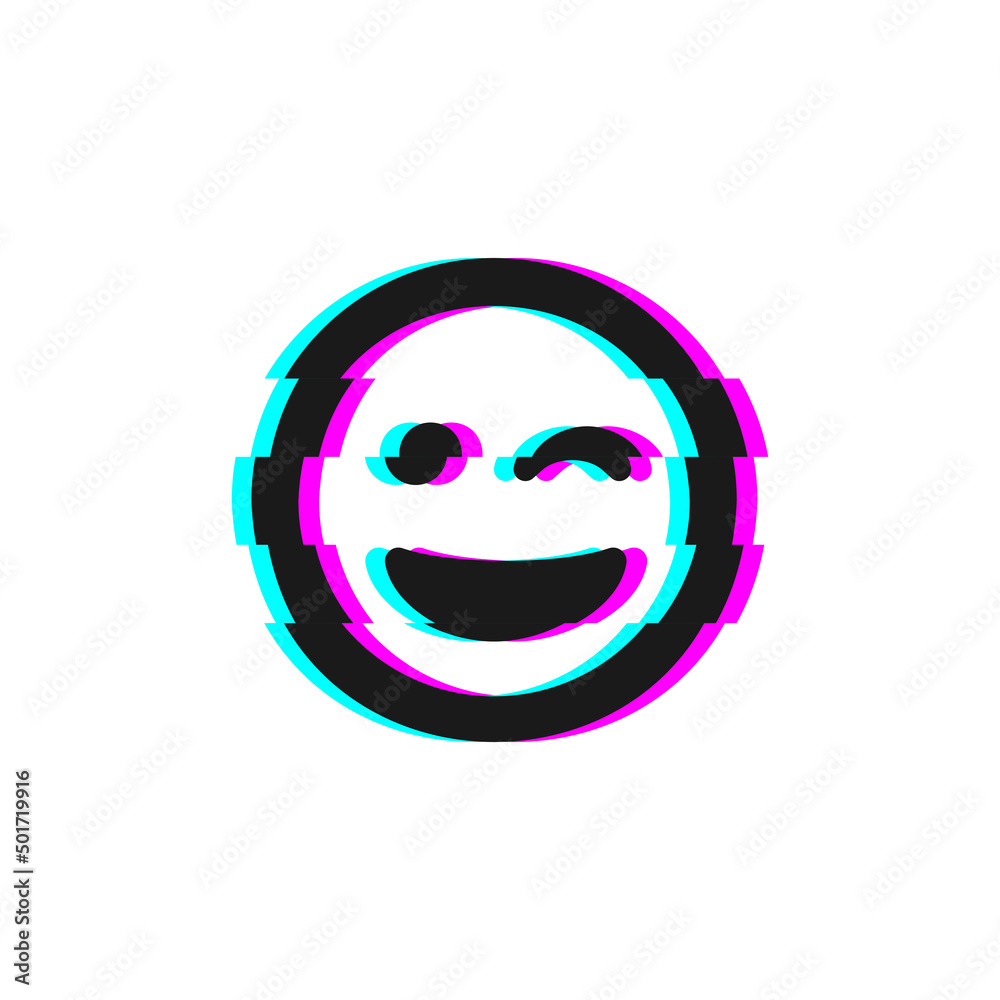 Vector icon of glitch smile winked emoji. Glitch emoticon symbol ...