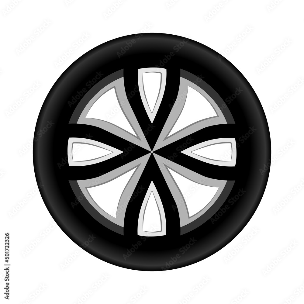Realistic car wheel alloy black tire on white background vector. Car ...