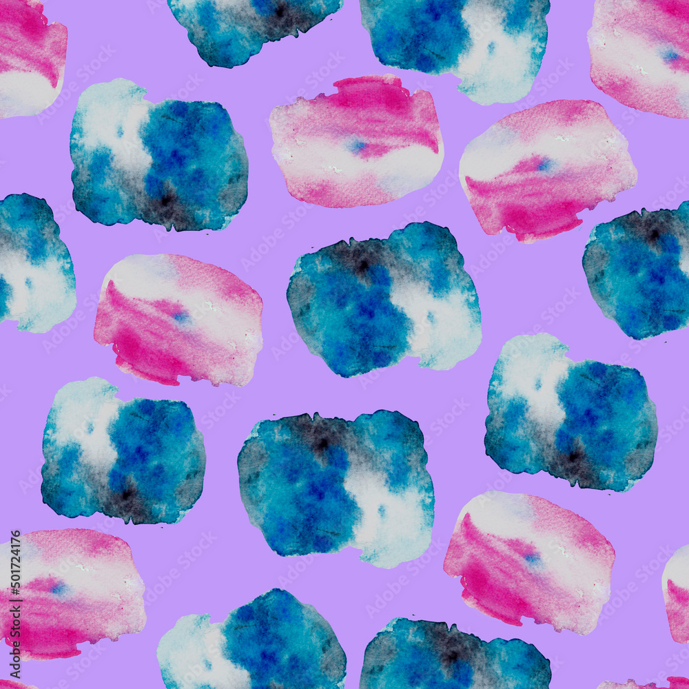 Watercolor abstract simple blobs clipart pattern, blue, pink watercolor ...
