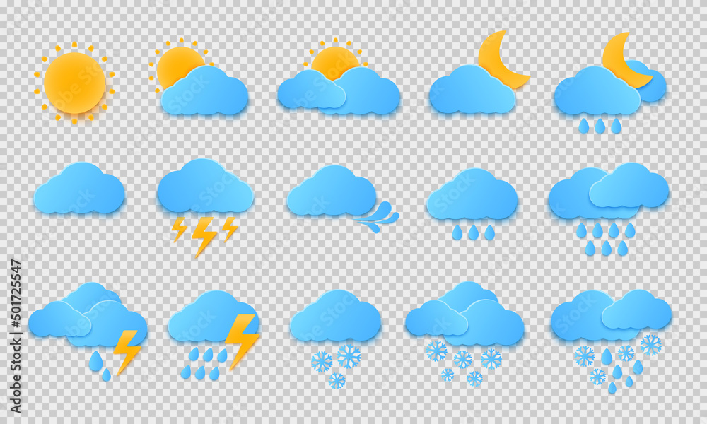 Weather symbols vector set. Weather forecast design elements. Sunny ...