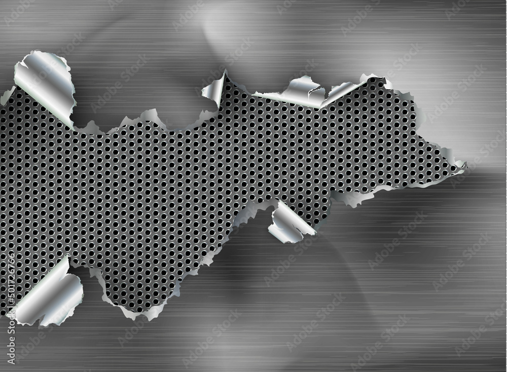ragged Hole torn in ripped metal on steel background Stock Vector ...