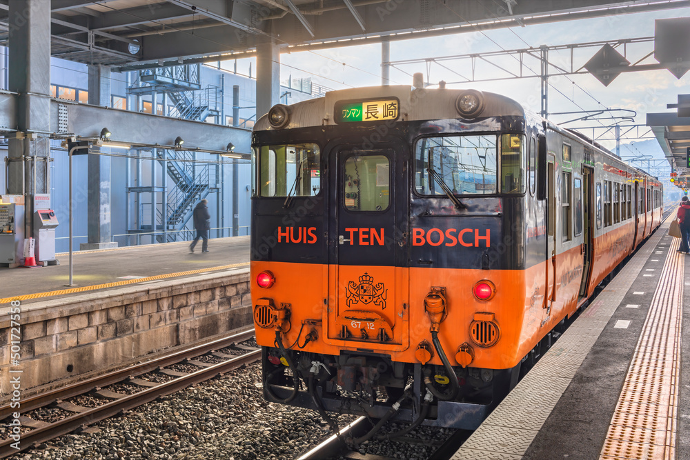 kyushu, japan - december 10 2021: Huis Ten Bosch train on Isahaya ...