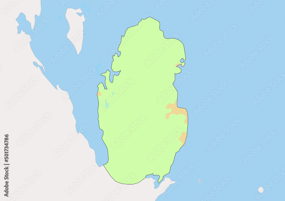 High detailed vector Qatar physical map, topographic map of Qatar on ...