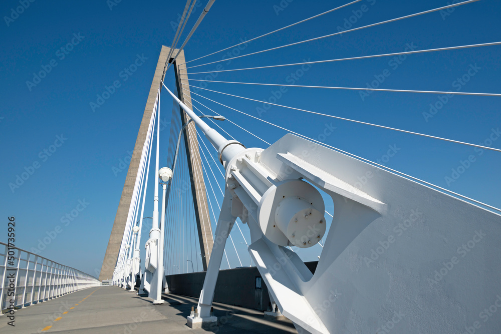 Low-angle photo of Arthur Ravenel Jr. Bridge, showing a cable anchorage ...
