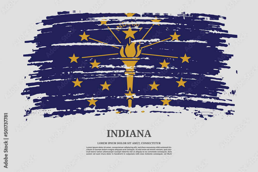 Indiana flag with brush stroke effect and information text poster ...