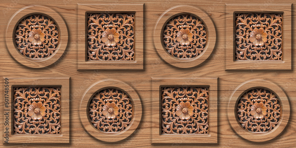 3D wooden wall tiles design with beautiful carving element Print in ...