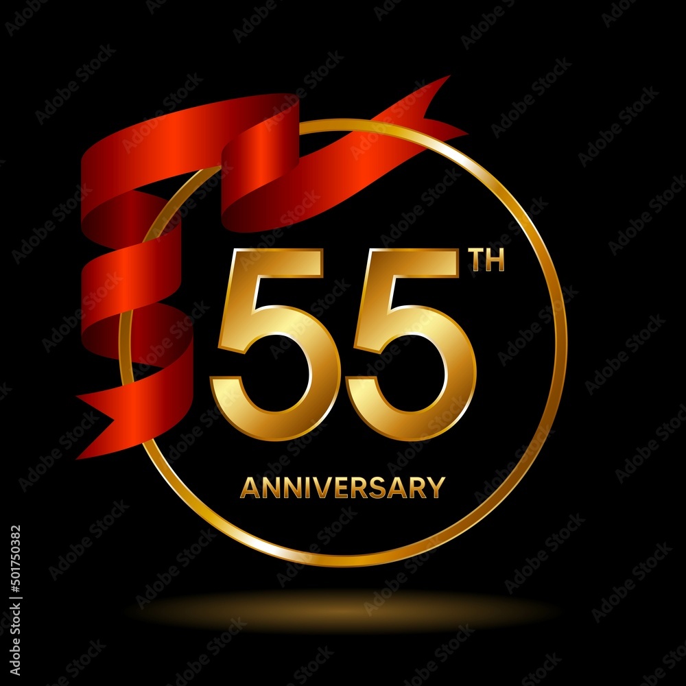 55th Anniversary logo. Anniversary celebration template design with golden ribbon for booklet ...
