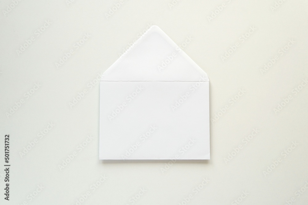 Blank open envelope mockup for design presentation or text, white ...