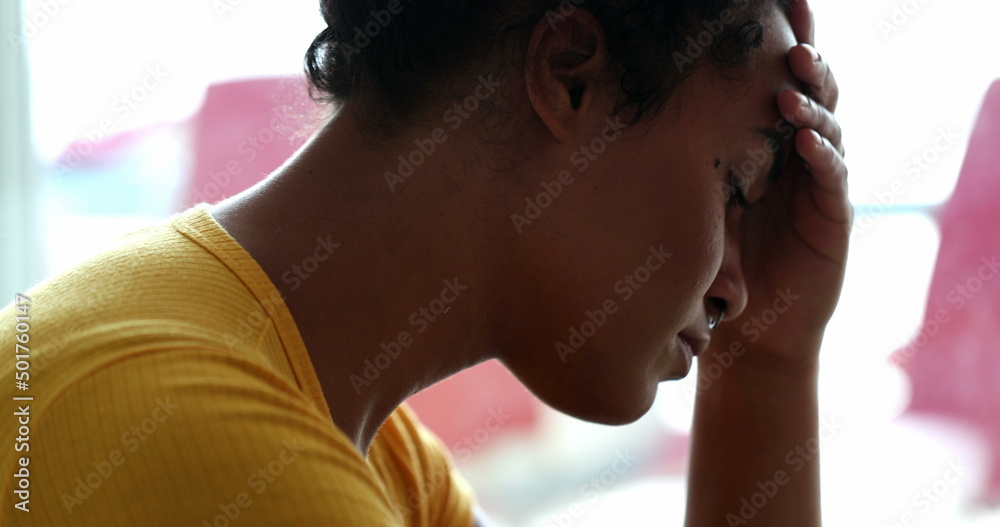 Worried young black woman, concerned African American girl Stock Photo ...