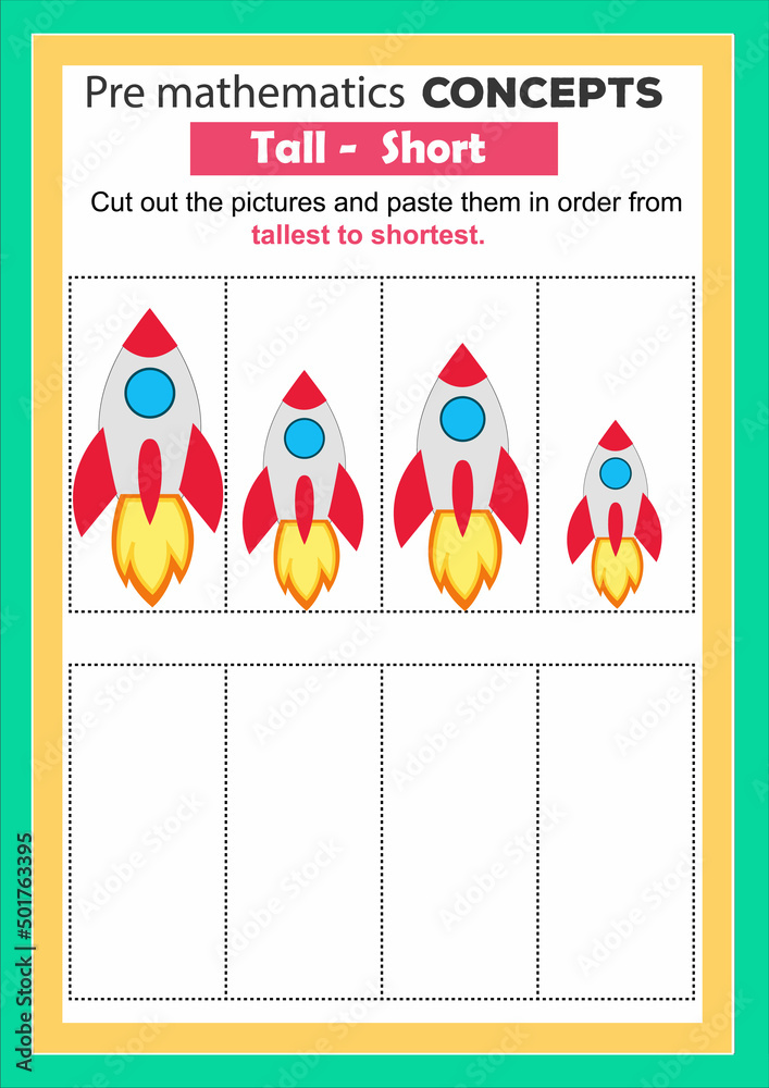 Pre math concepts. Tall short cut and paste activity sheet, Education ...