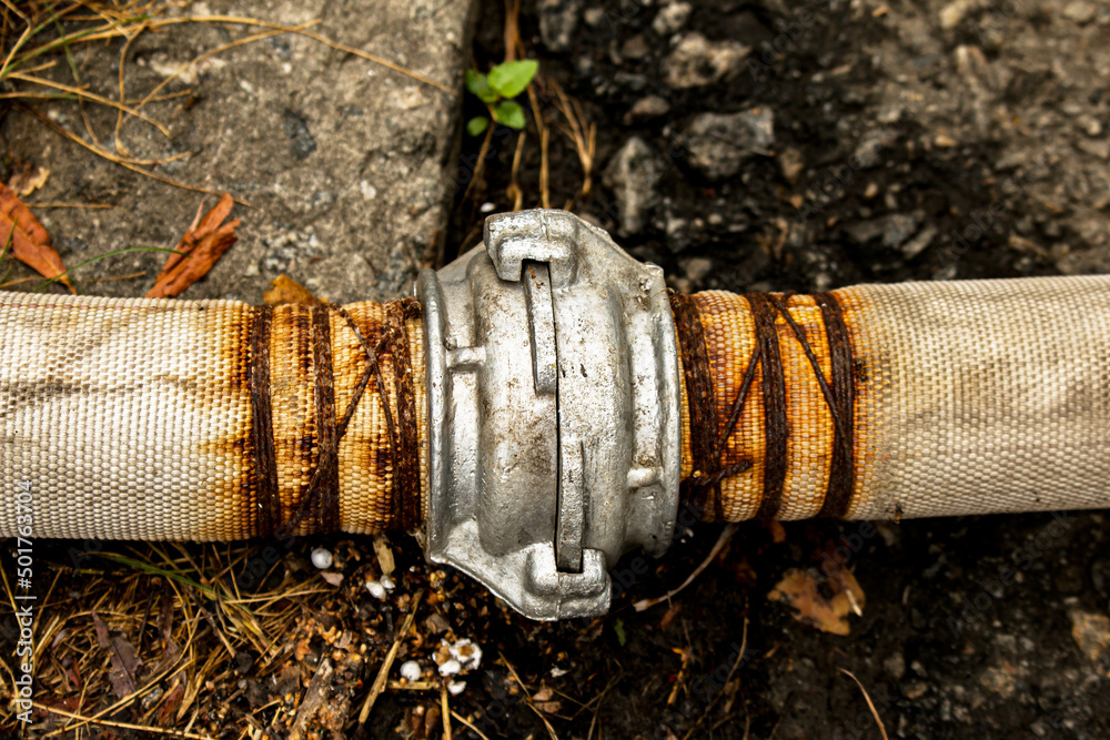 Connection of pipes for pumping water from the pond using a coupling ...