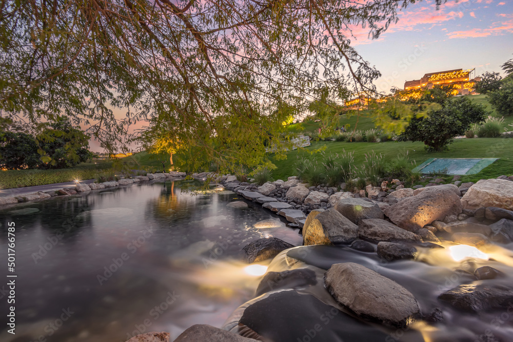 Beautiful and green park in Katara Cultural Village, Katara Lake Hill ...