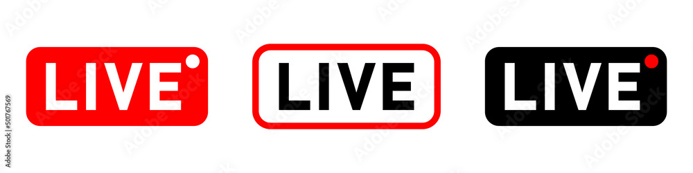 Live broadcast button in flat style isolated on white background ...