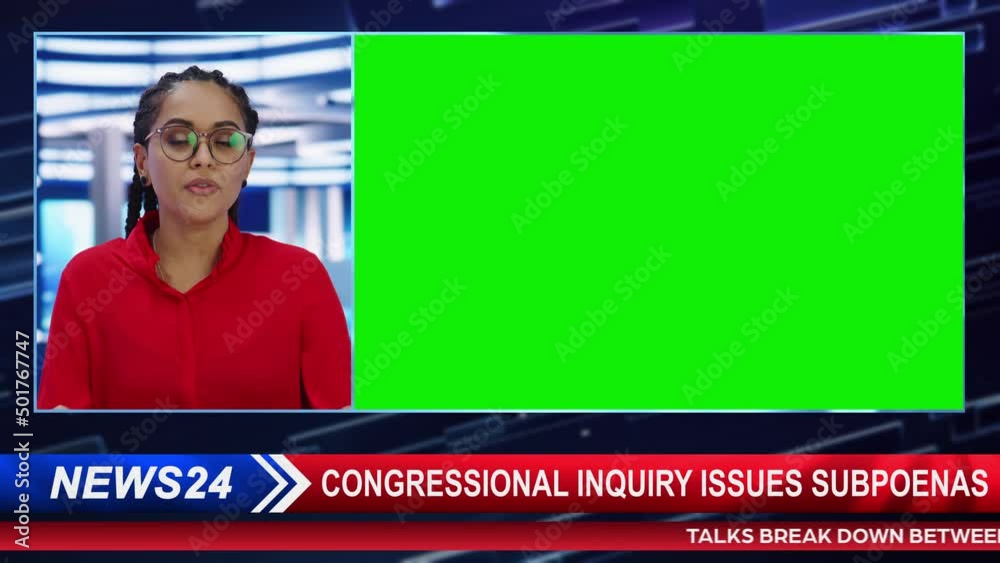 Split Screen TV News Live Report: Anchor Talks, Reporting. Reportage ...