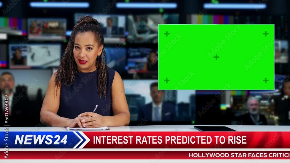 Split Screen TV News Live Report: Anchor Talks, Reporting. Reportage ...