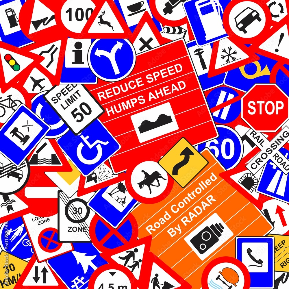 Random traffic signs abstract background can be used as skin texture or ...