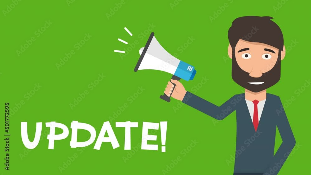 update - cartoon bussines man hold megaphone and text animation.4K ...