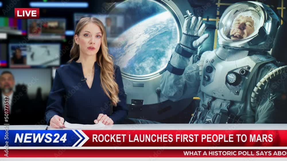 Split Screen TV News Live Report: Anchor Talks. Reportage Montage ...