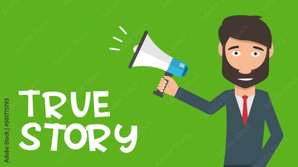 true story - cartoon bussines man hold megaphone and text animation.4K ...