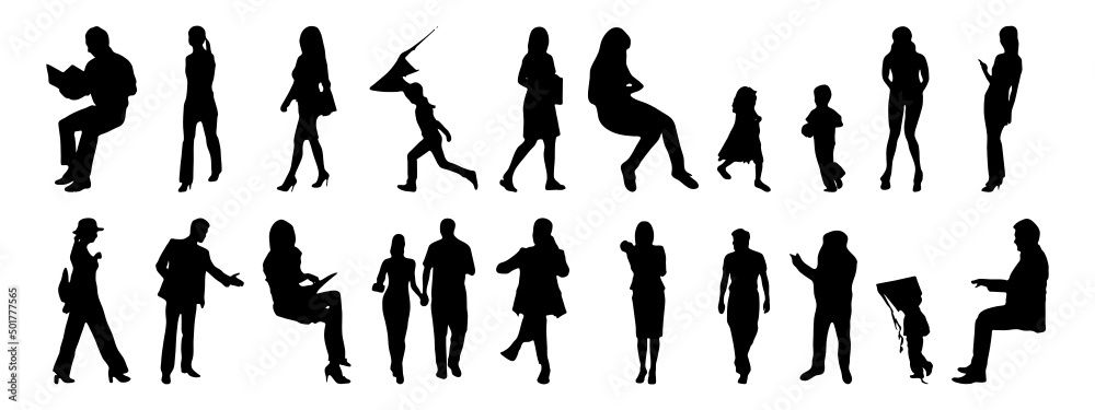 Vector illustration, Outline silhouettes of people, Contour drawing ...