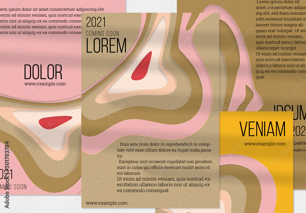 Flyer Layout with Paper Cut Craft Wavy Layered Texture Stock Template ...